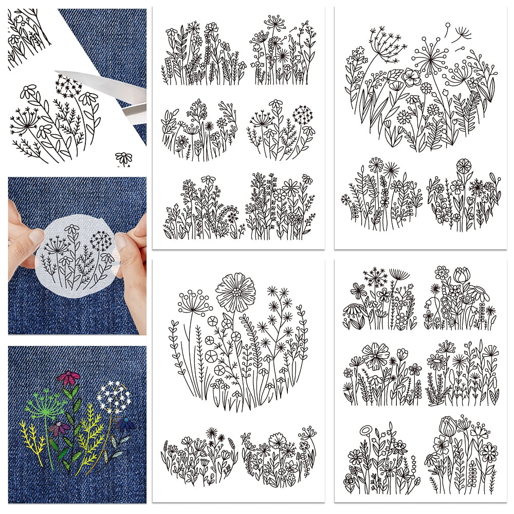 4 Sheets Flowers Water Soluble Hand Sewing Stabilizers for Fabric ...