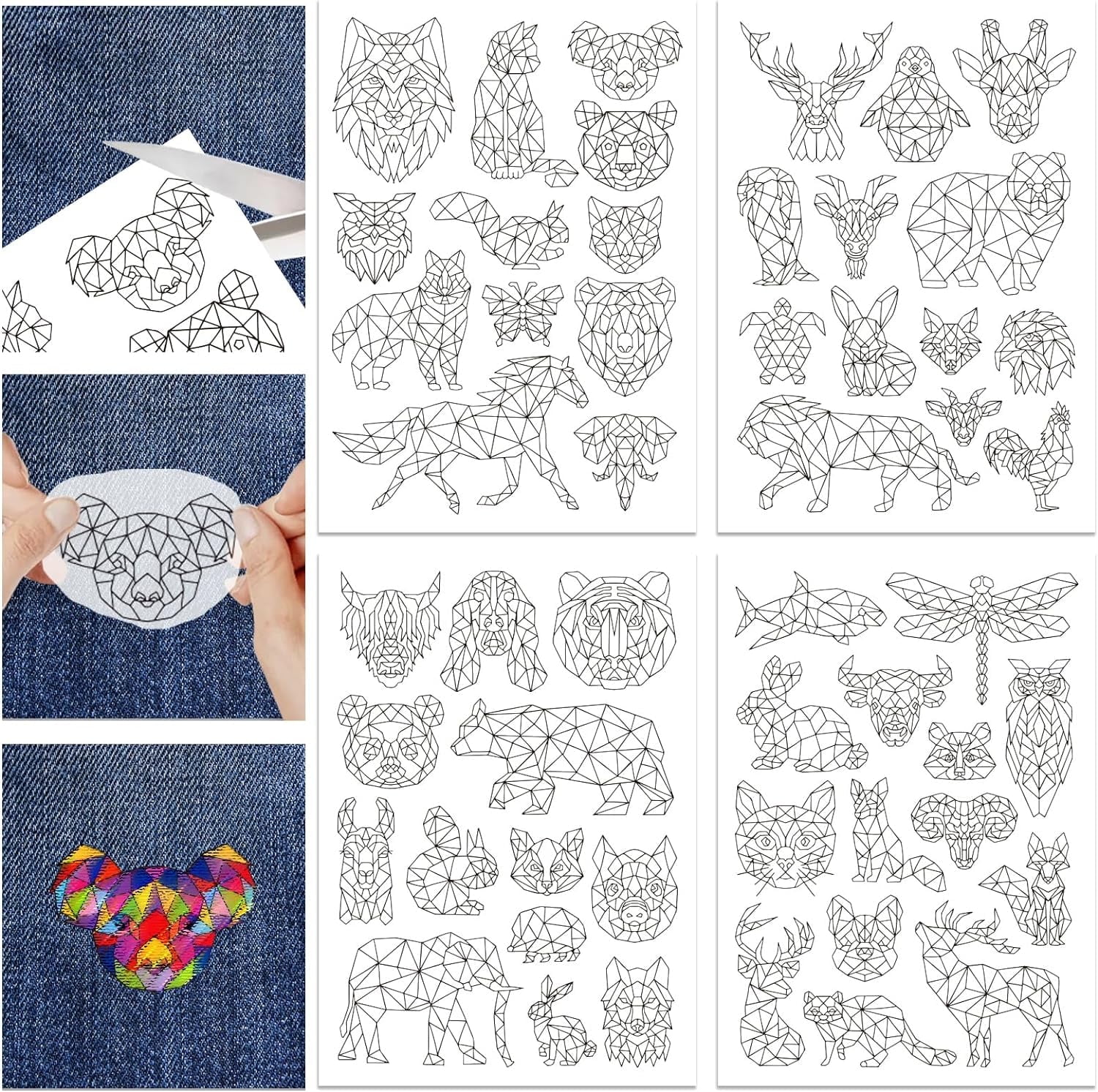4 Sheets Geometric Abstract Animals Water Soluble Hand Sewing ...