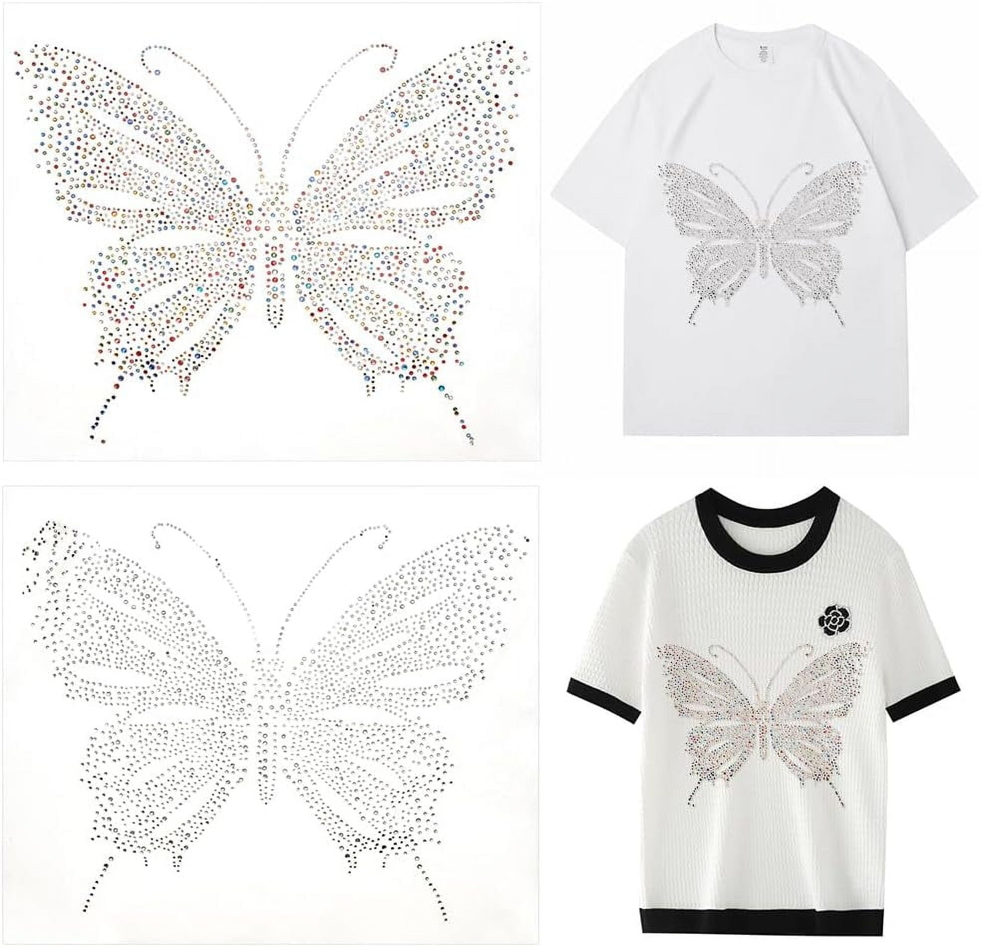 4 Sheets Glitter Hotfix Rhinestone Butterfly Applique 2 Colors ...