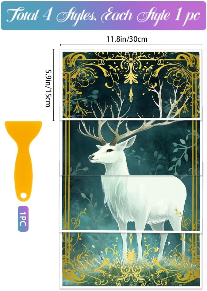 4 Sheets Gothic Stag Furniture Transfer 11.8x5.9inch Forest Deer Rub on ...