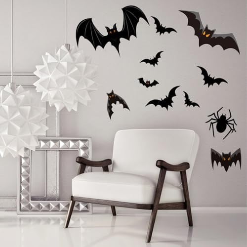 4 Sheets Halloween Window Clings - Bats Window Wall Stickers Set ...