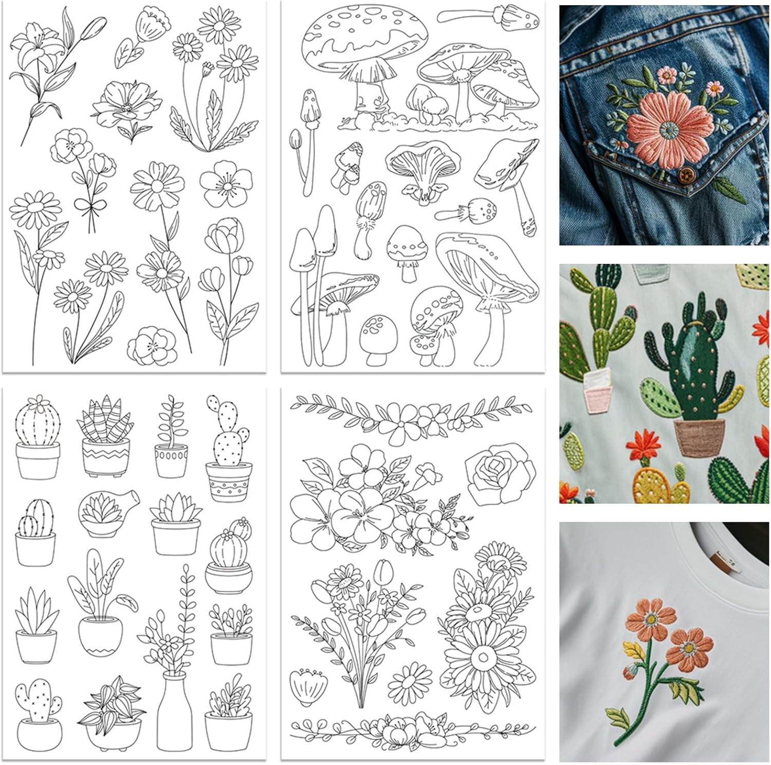 4 Sheets Large Water Soluble Embroidery Patterns Stabilizers - Pre ...