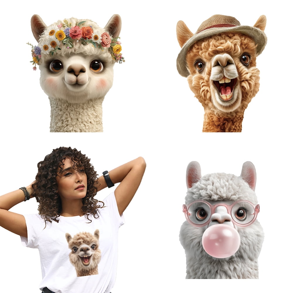 4 Sheets Laughing Alpaca Iron on Decals Patches Funny and Cute Alpaca ...