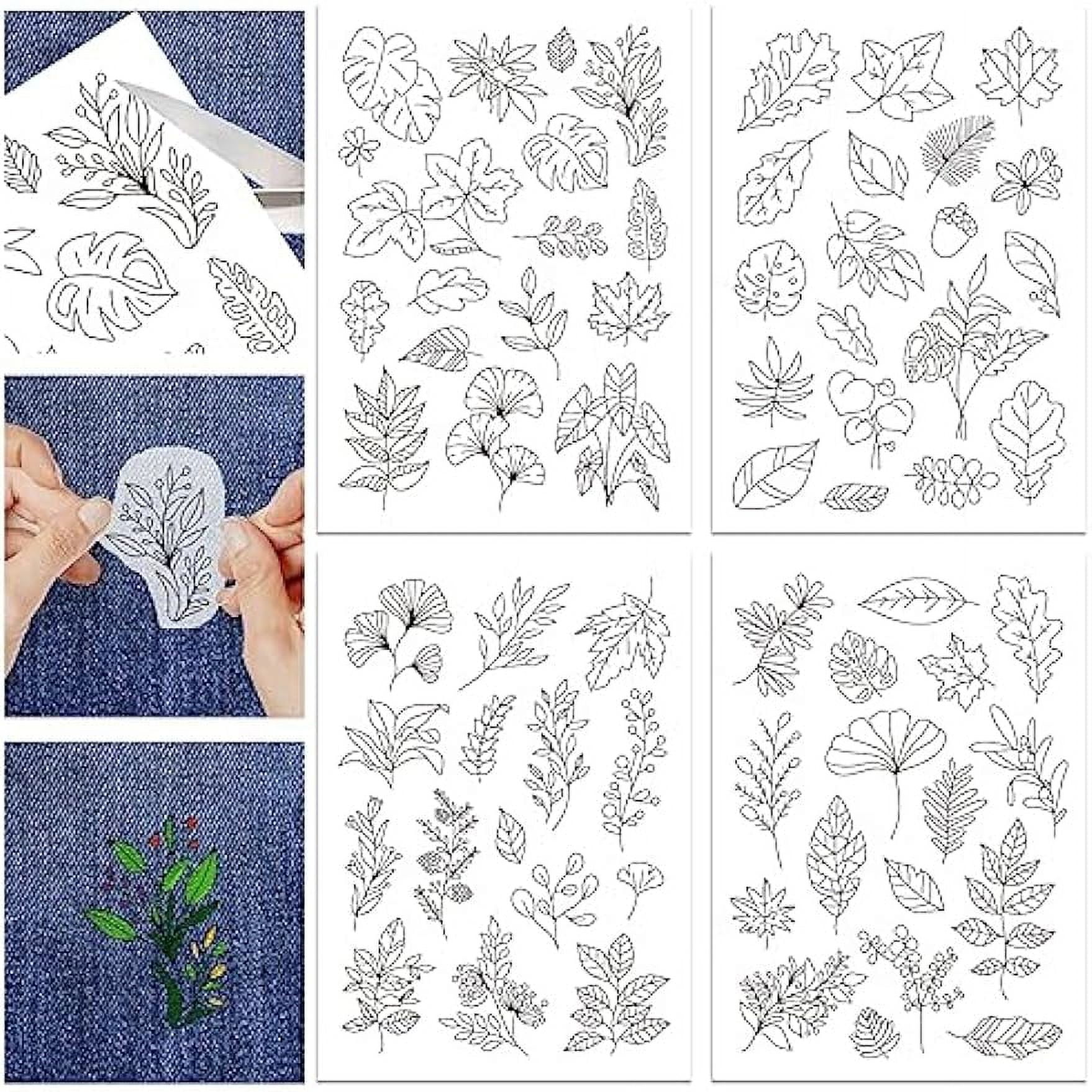 4 Sheets Leaves Theme Water Soluble Embroidery Hand Sewing Stabilizers ...