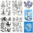 4 Sheets Lighthouse Clear Stamps for Card Making Boat Turtles Sharks ...