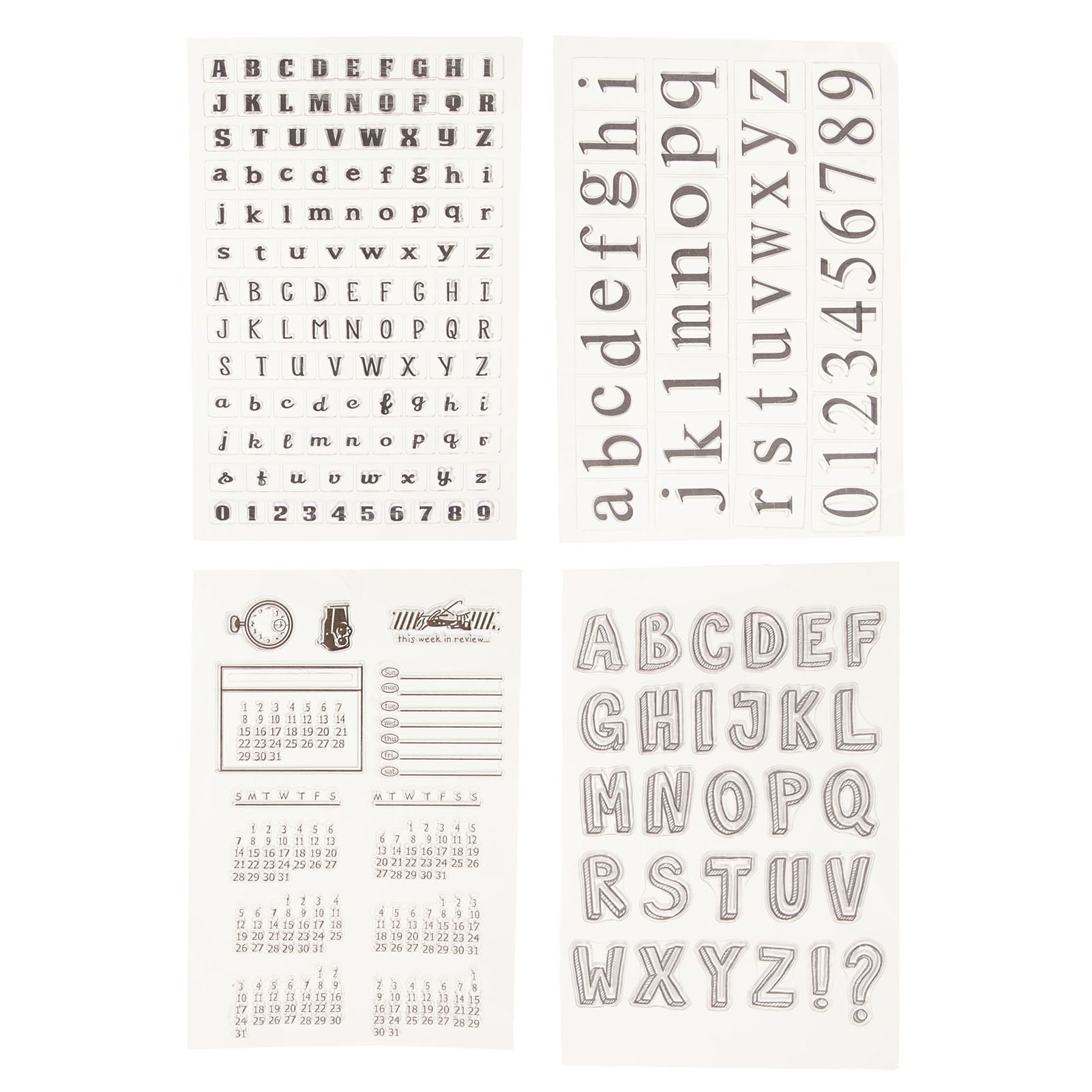 4 Sheets Numerals Alphabet Silicone Clear Embossing Folder For ...