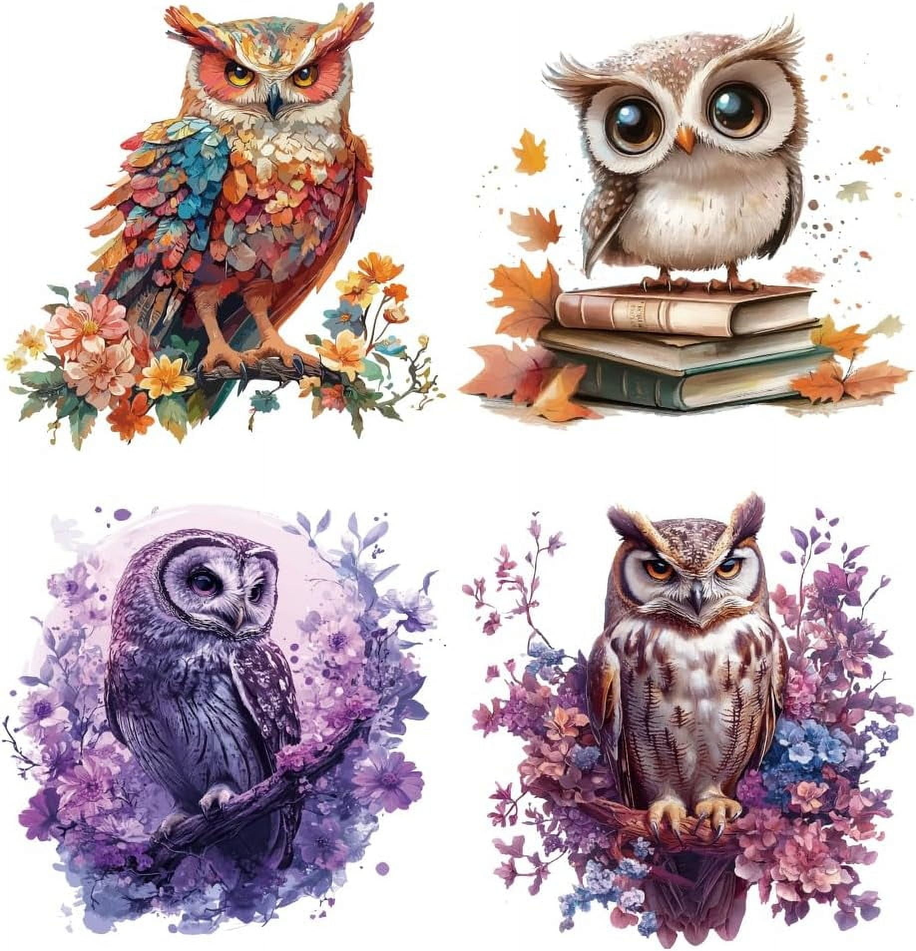 4 Sheets Owl Iron on Decals Patches Owl Flowers Iron on Stickers Owl ...