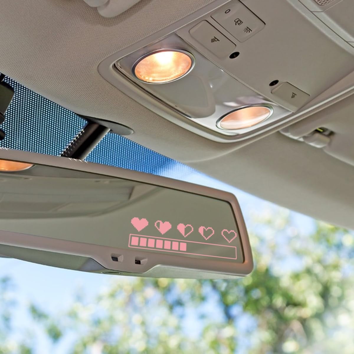 4 Sheets Pixel Hearts Rearview Mirror Decal Colorful Car Window Sticker Vanity Mirror Sticker ...