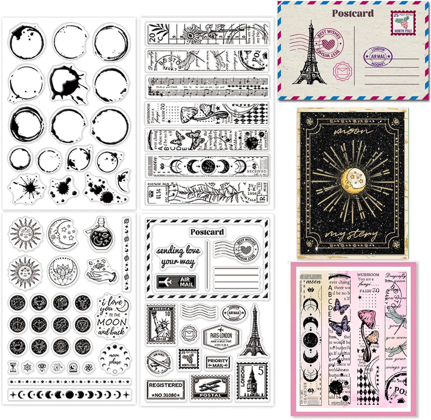 4 Sheets 4 Styles PVC Plastic Clear Stamps for DIY Scrapbooking Photo ...