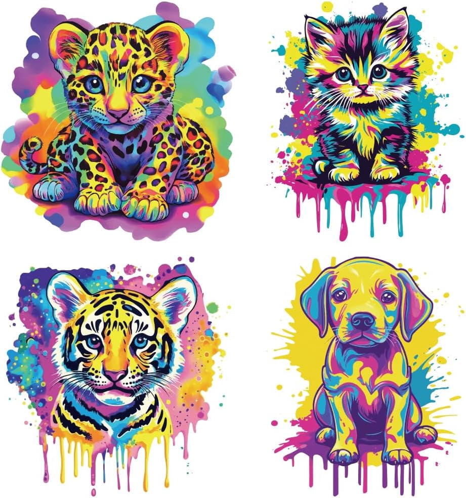 4 Sheets Plastic Iron-On Transfer Logo Stickers Graffiti Animal Theme ...