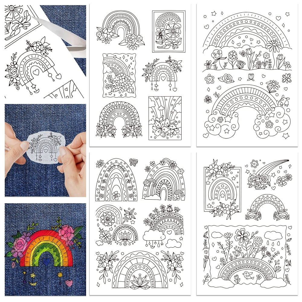 4 Sheets Rainbow Theme Water Soluble Embroidery Hand Sewing Stabilizers ...