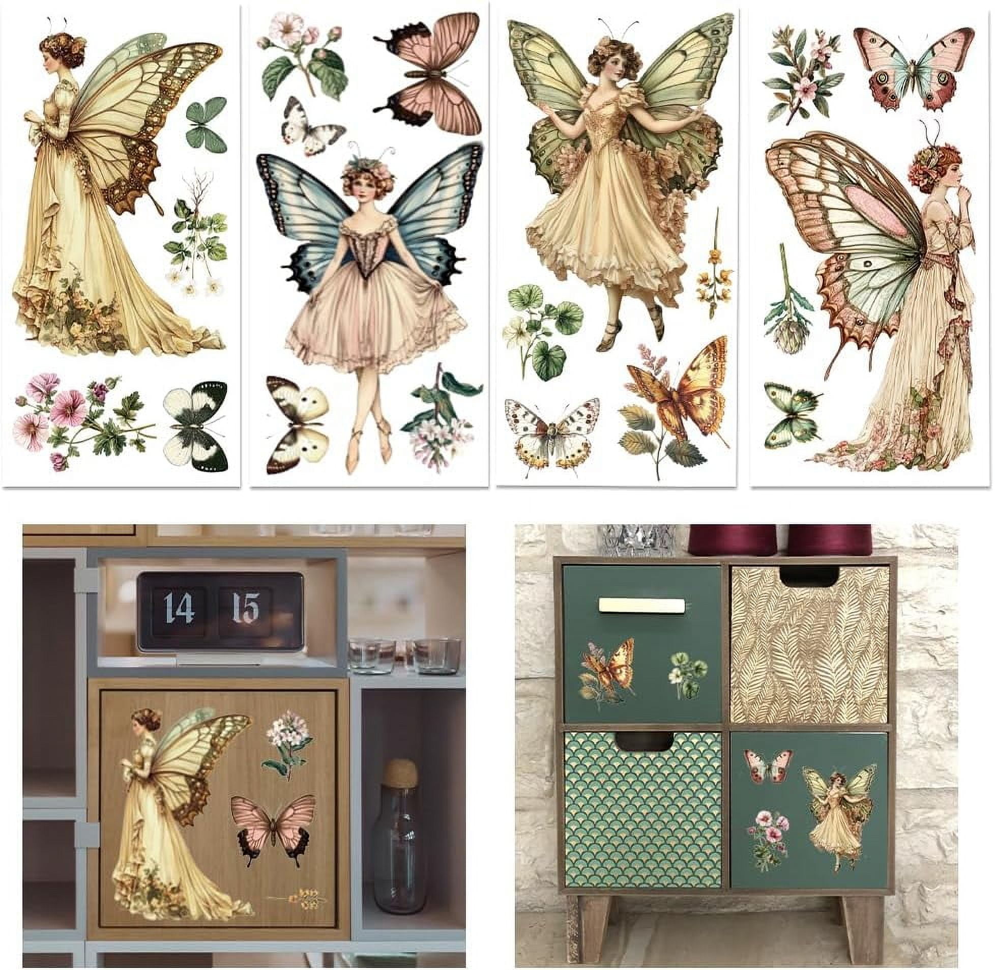 4 Sheets Retro Butterfly Fairy Rub on Transfer for Furniture 11.8x5 ...