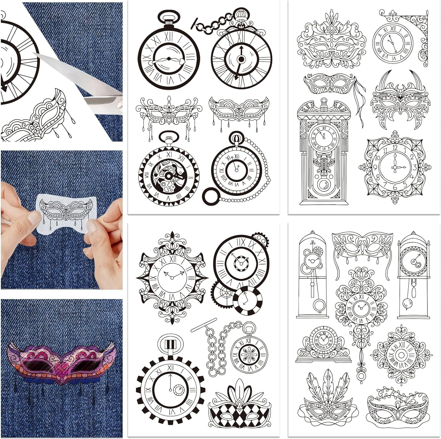 4 Sheets Retro Clock Pattern Water Soluble Embroidery Hand Sewing ...