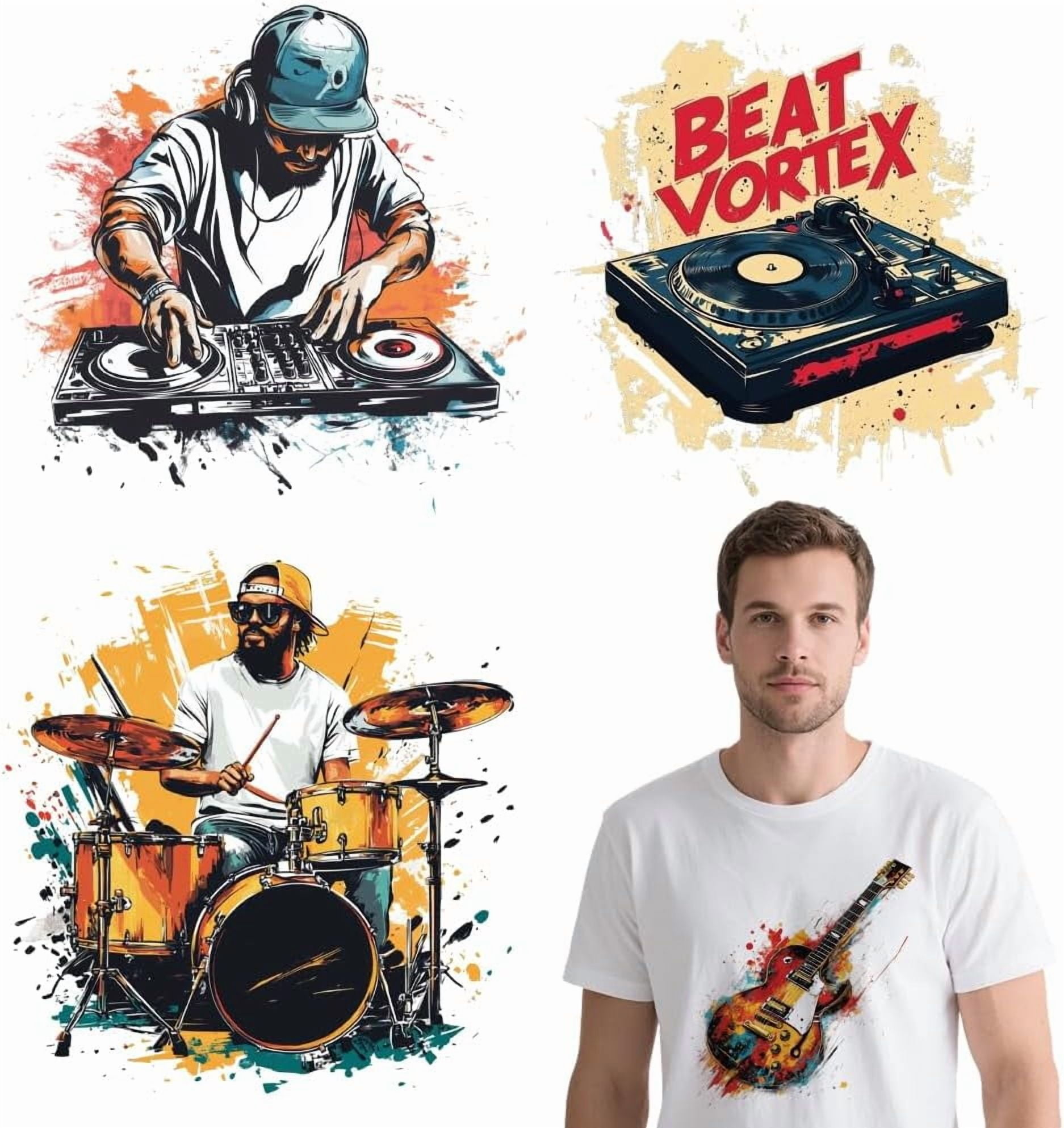 4 Sheets Rock Roll Graffiti Theme Cloth Iron on Stickers Tractors ...