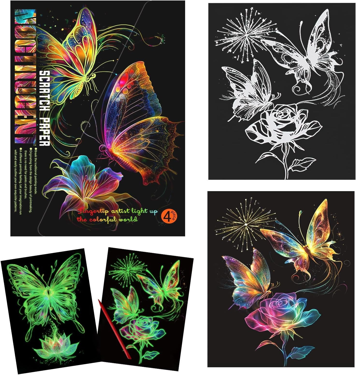 4 Sheets Scratch Art for Adults & Teens,Beautiful Night View Scratch ...