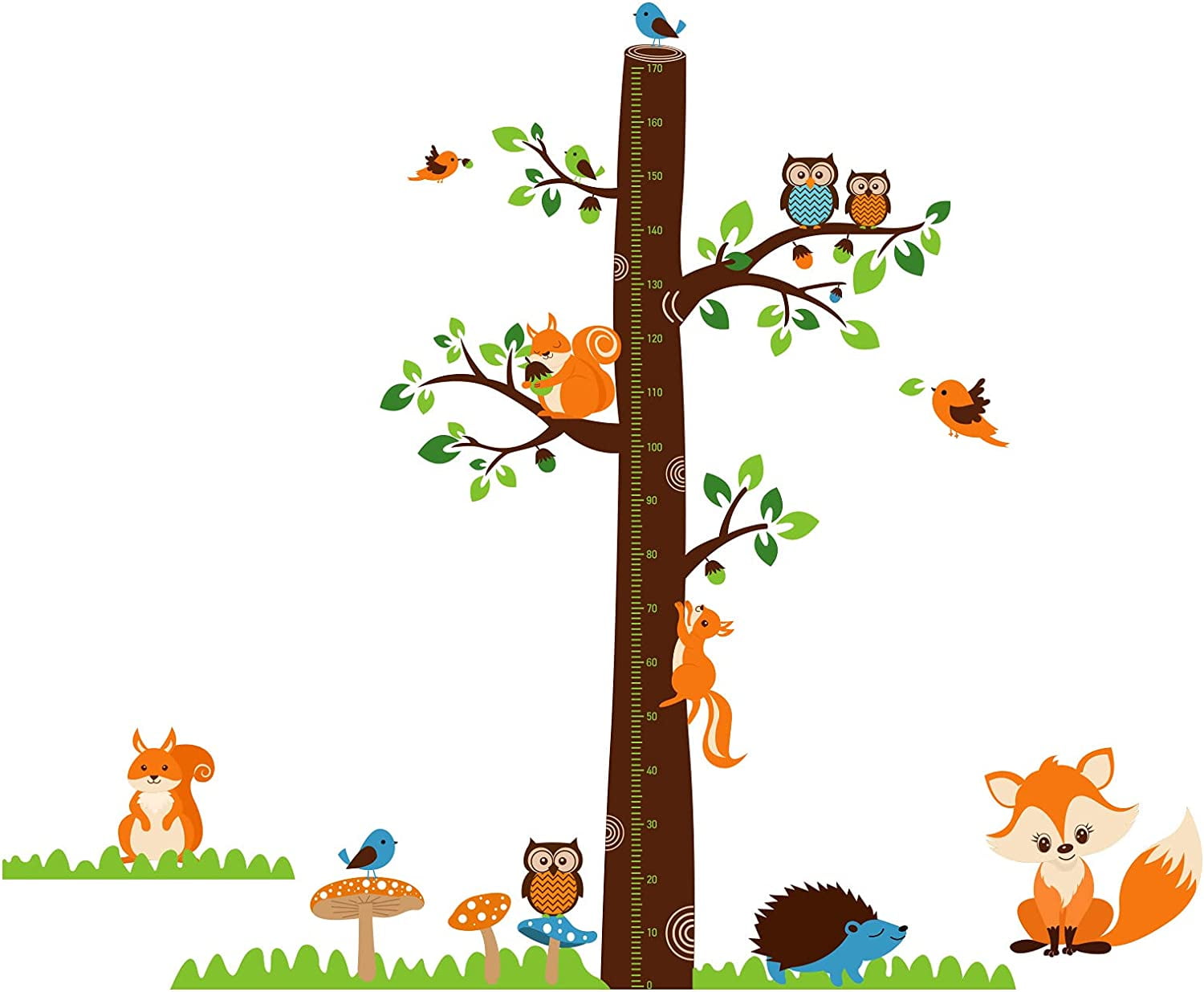 4 Sheets/Set Cartoon Height Growth Chart Wall Sticker Fox Owl Animals ...