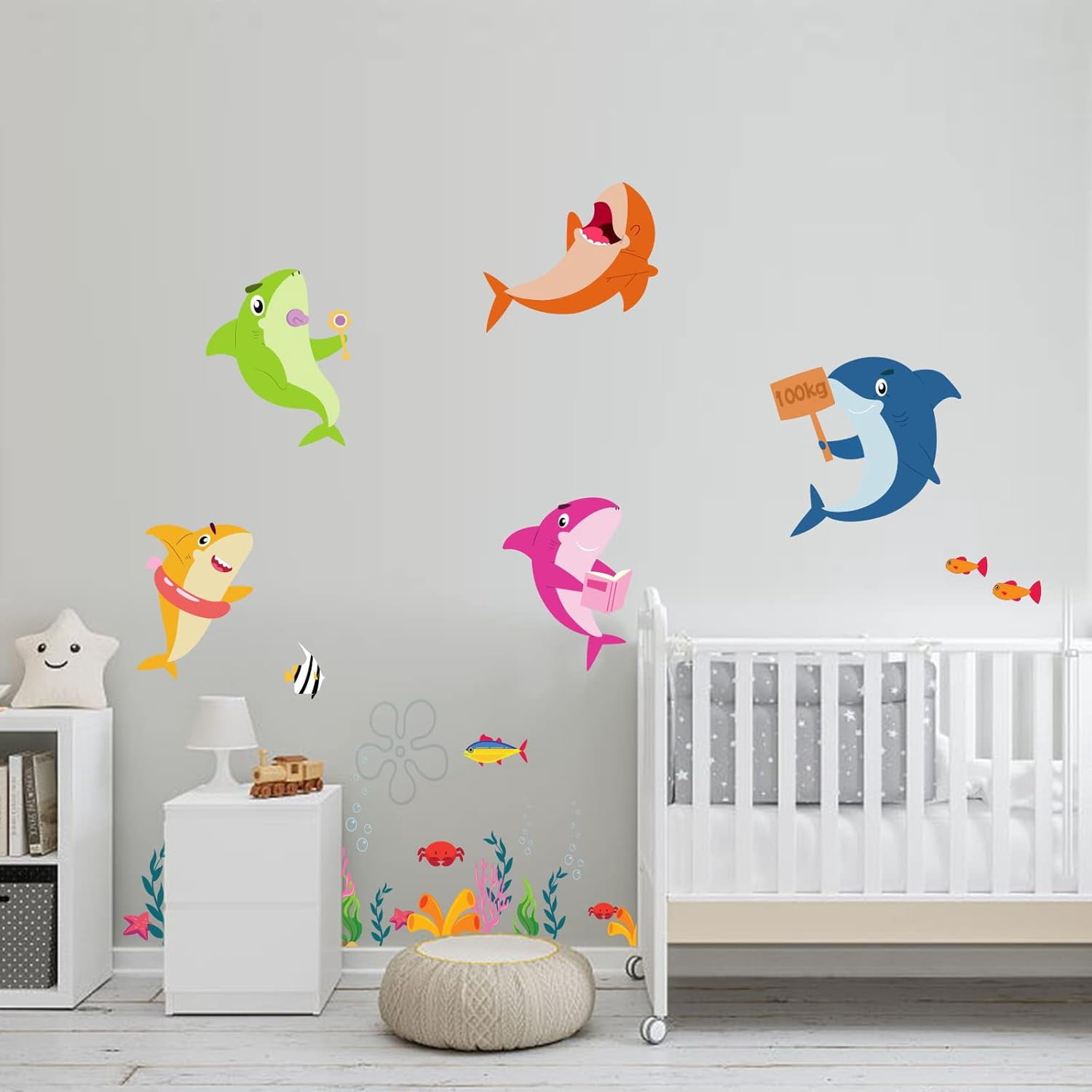 4 Sheets/Set Colorful PVC Wall Sticker Sharks Marine Life Vinyl Wall ...