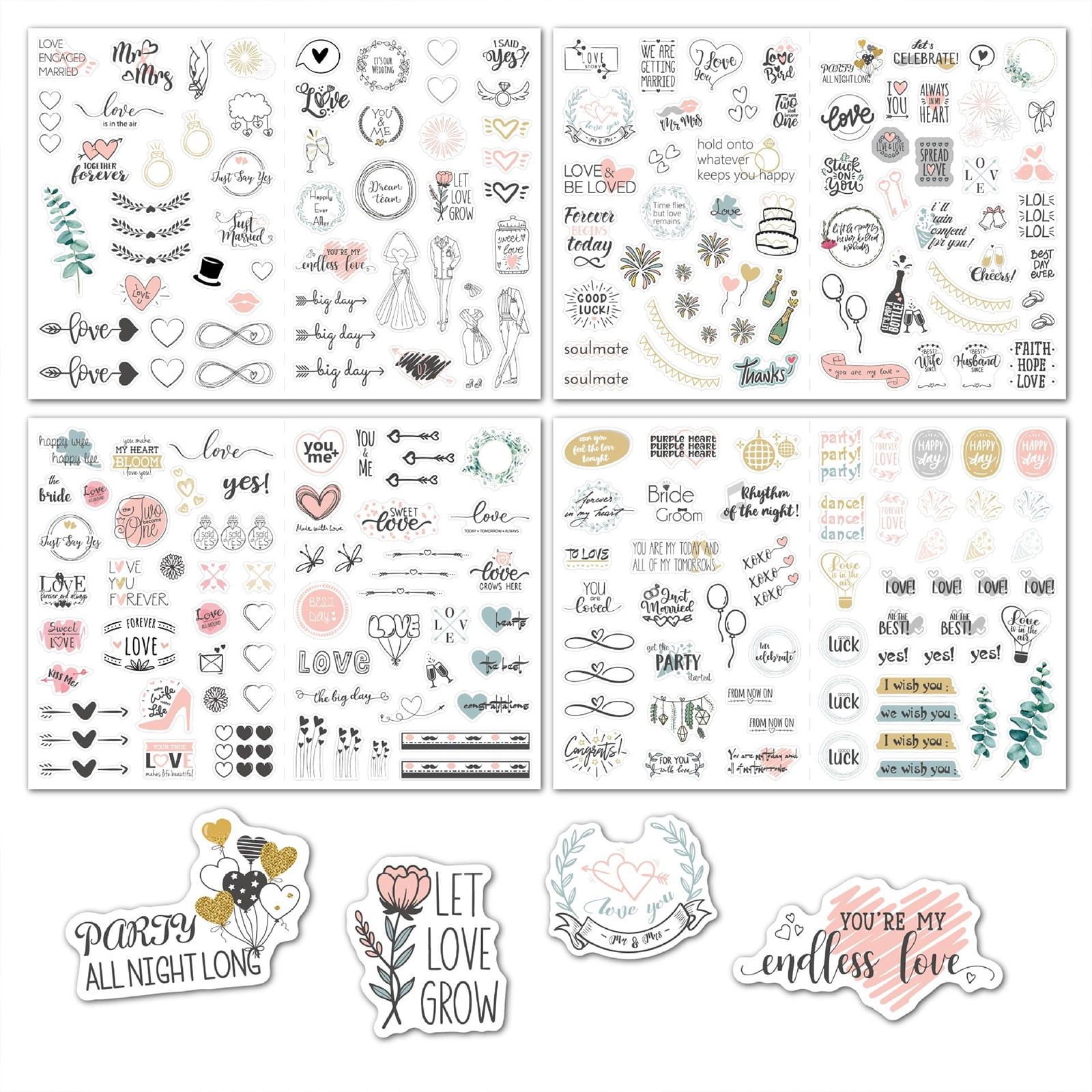 4 Sheets/Set Scrapbooking Stickers for Wedding DIY Invitation Card ...