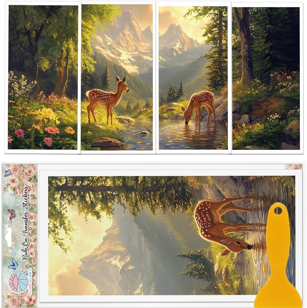 4 Sheets Sika Deer Rub on Transfers Forest Sunrise Furniture Decor ...