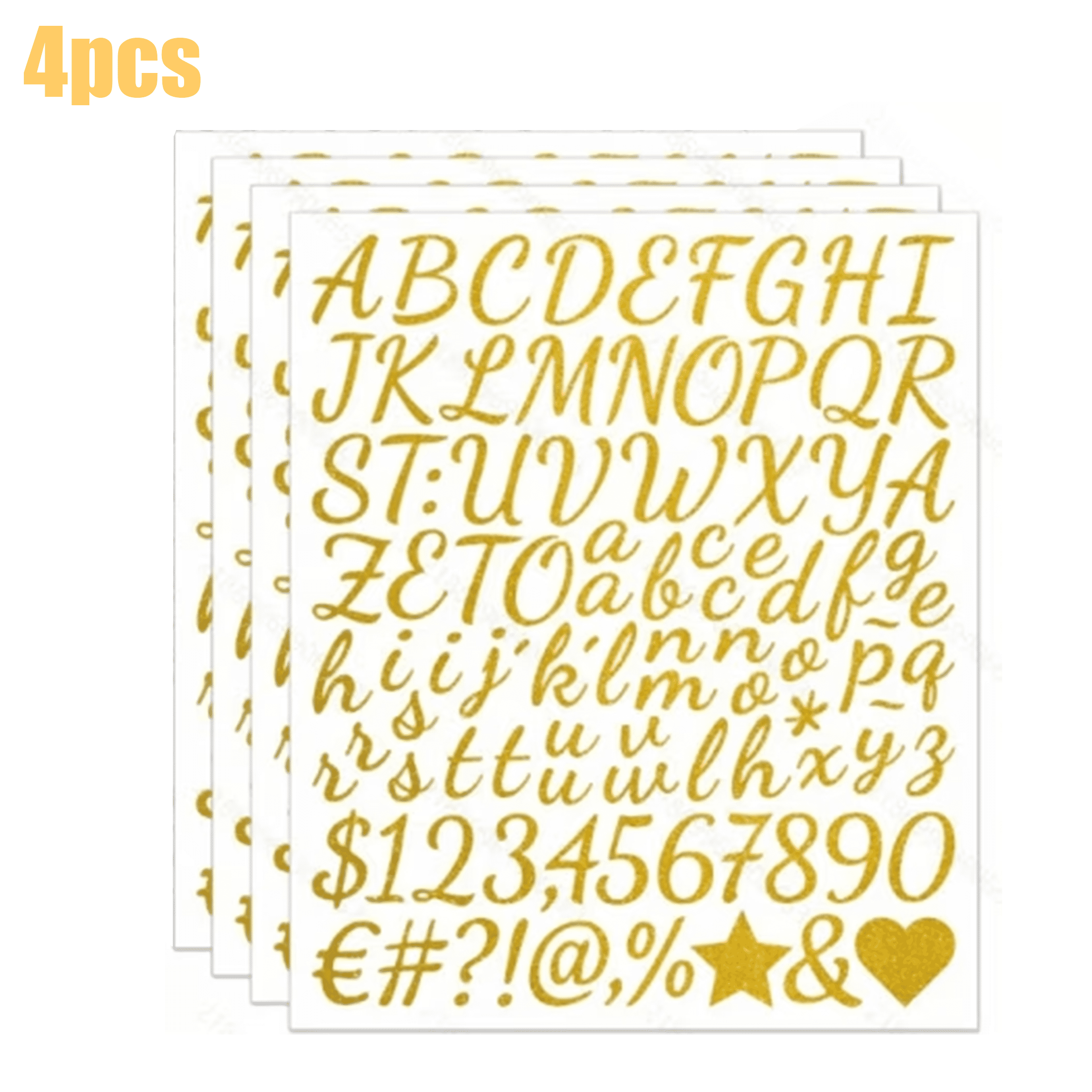 4 Sheets Small Letter Stickers - 1 Inch Handwritten Glitter Gold Vinyl ...