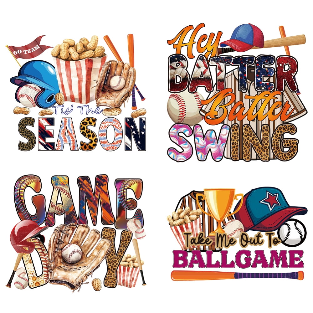 4 Sheets Sports Themed Plastic Iron-on Transfer Logo Stickers Baseball ...