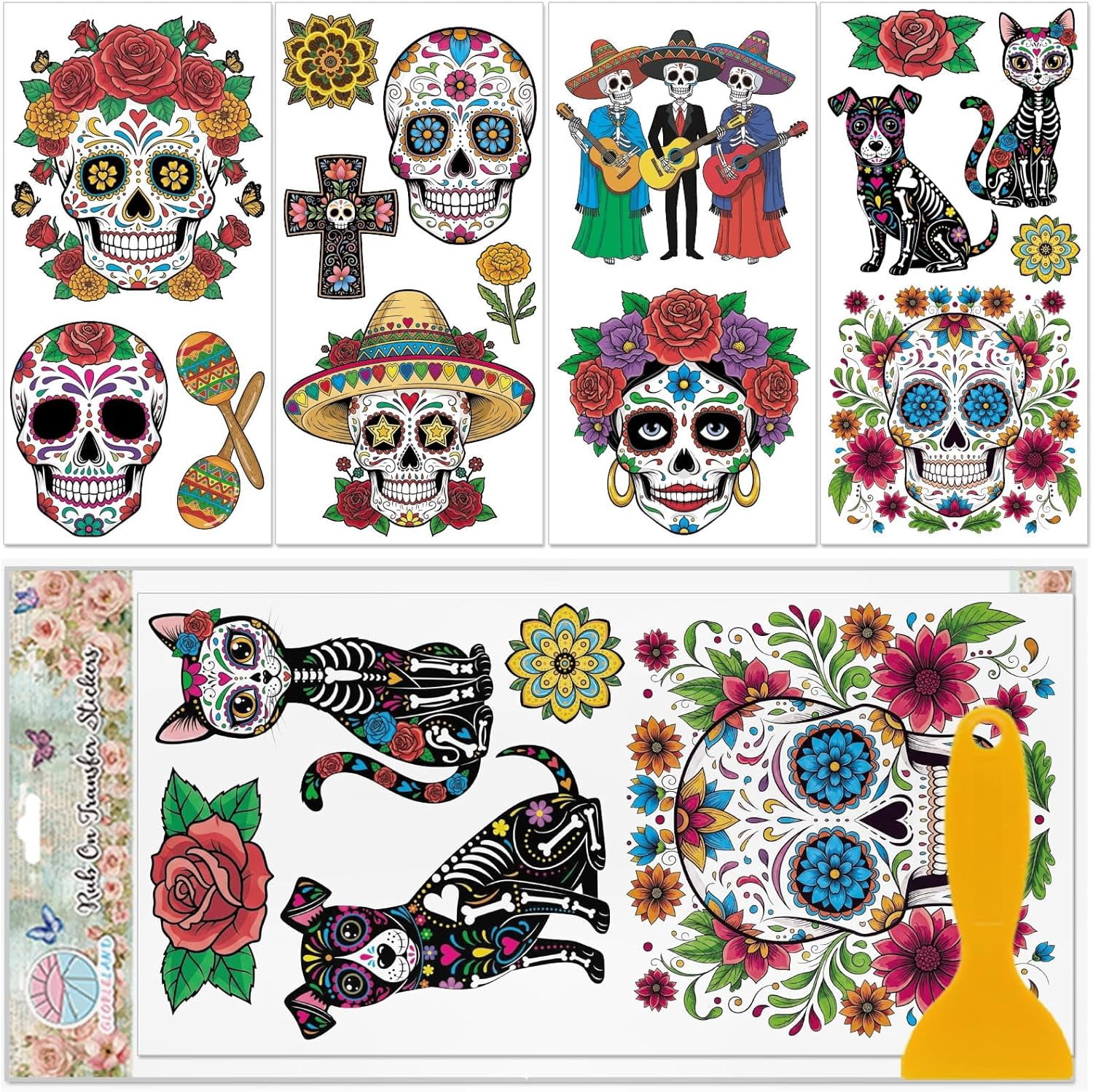 4 Sheets Sugar Furniture Transfers Stickers 6x12inch Day of The Dead ...