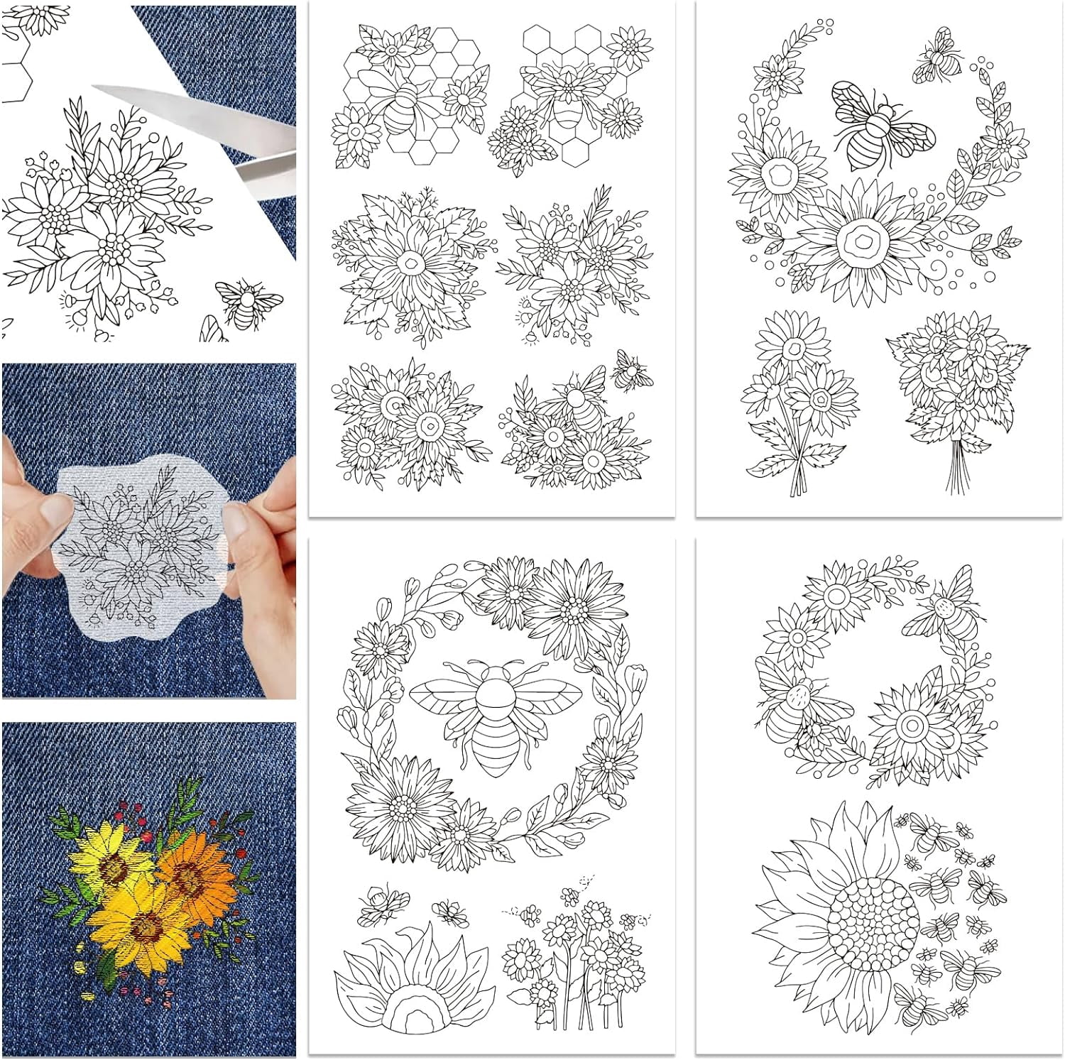 4 Sheets Sunflower and Bee Water Soluble Stabilizer Hand Sewing ...