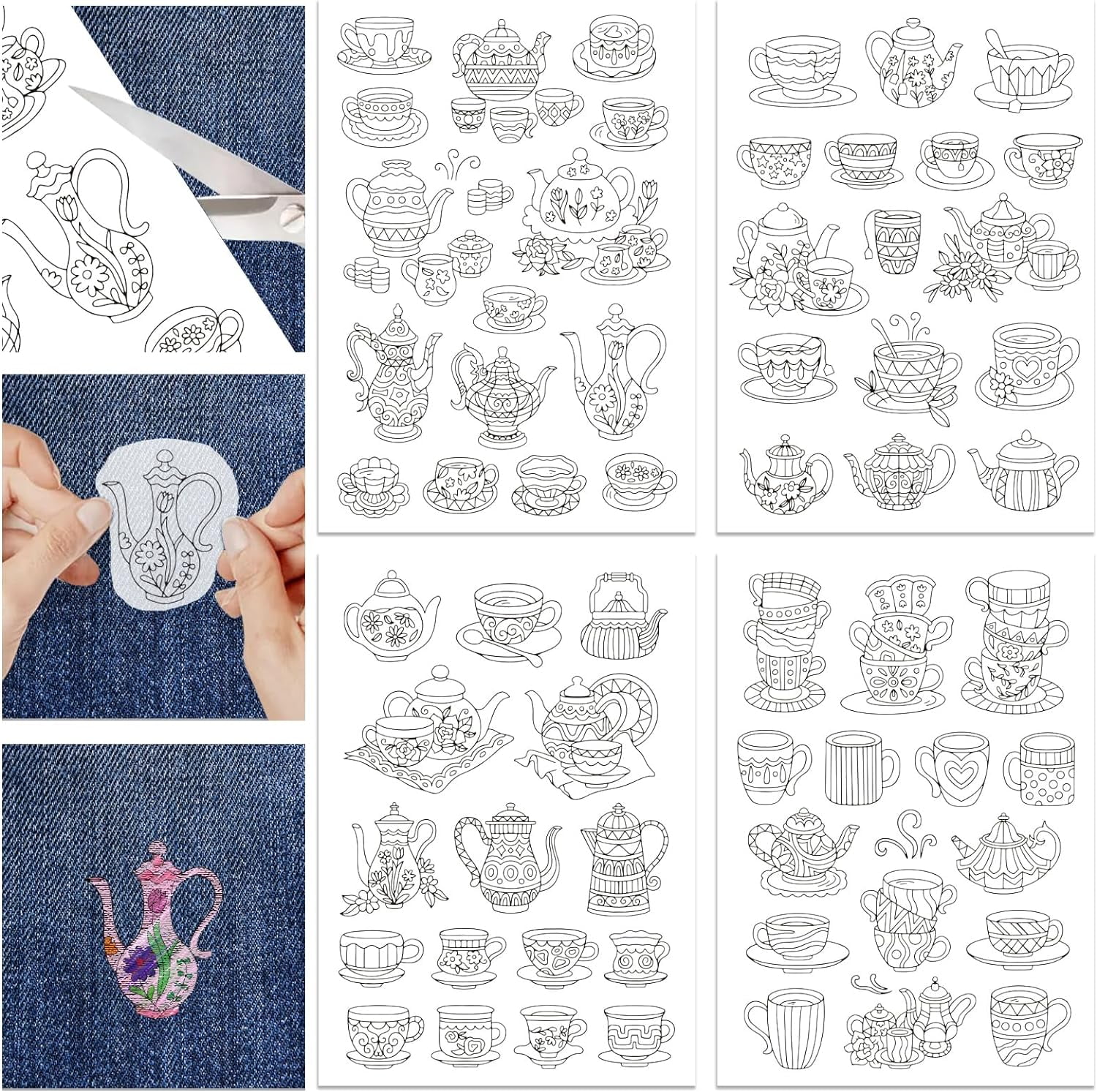 4 Sheets Teapot with Teacup Water Soluble Stabilizer Hand Sewing ...