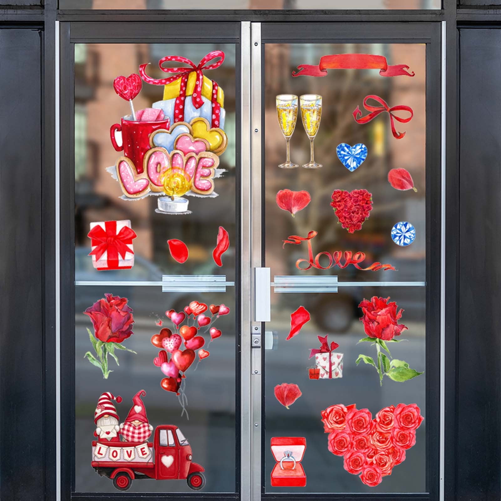 4 Sheets Valentine's Day Love Heart Window Clings Decorations - Double ...
