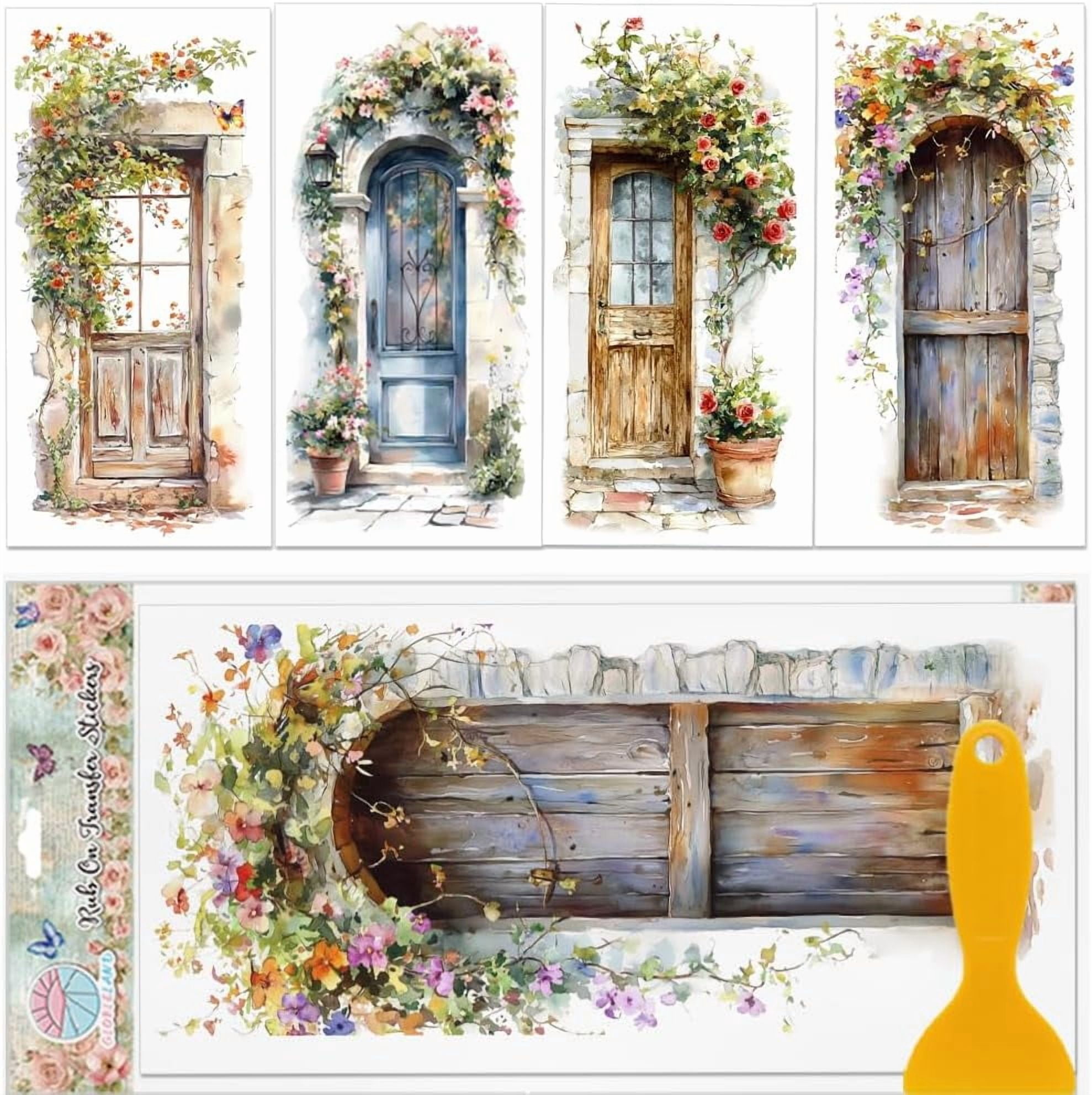4 Sheets Vintage Door Frame Furniture Transfer 11.8x5.9inch Flowers ...