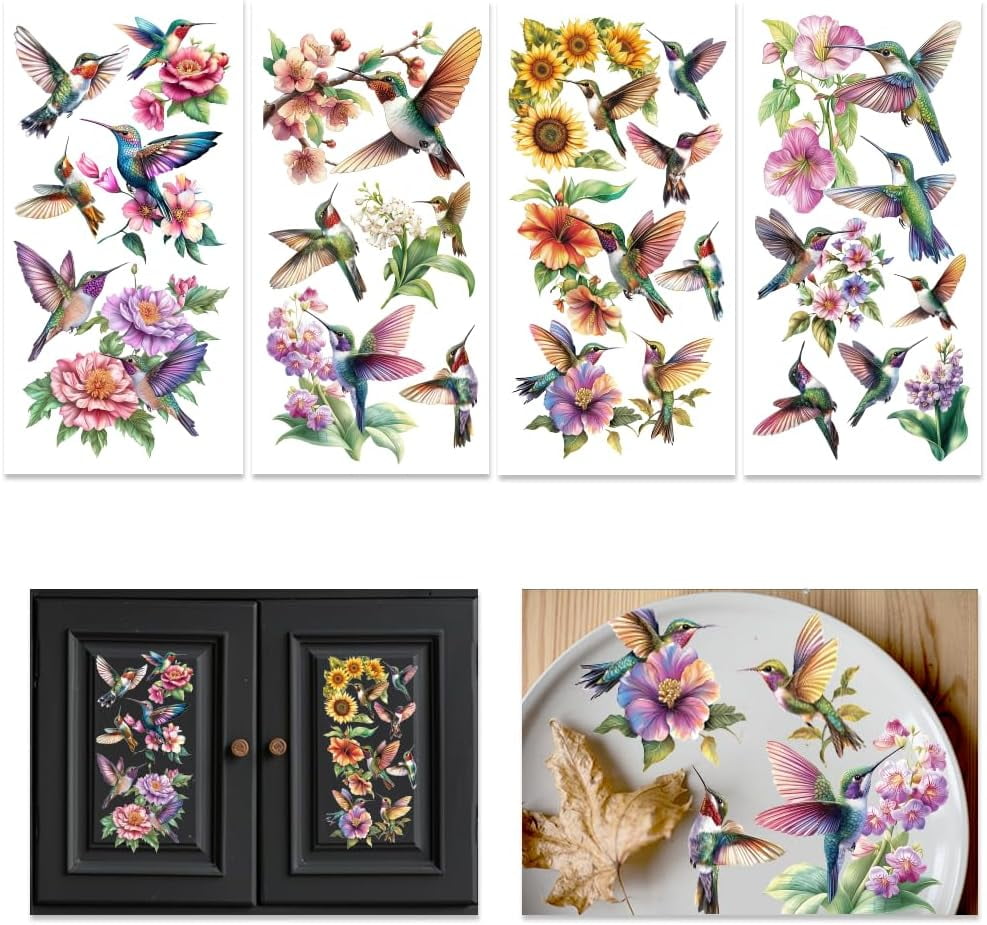 4 Sheets Vintage Hummingbird Rub on Transfers for Furniture 5.9"×11.8 ...