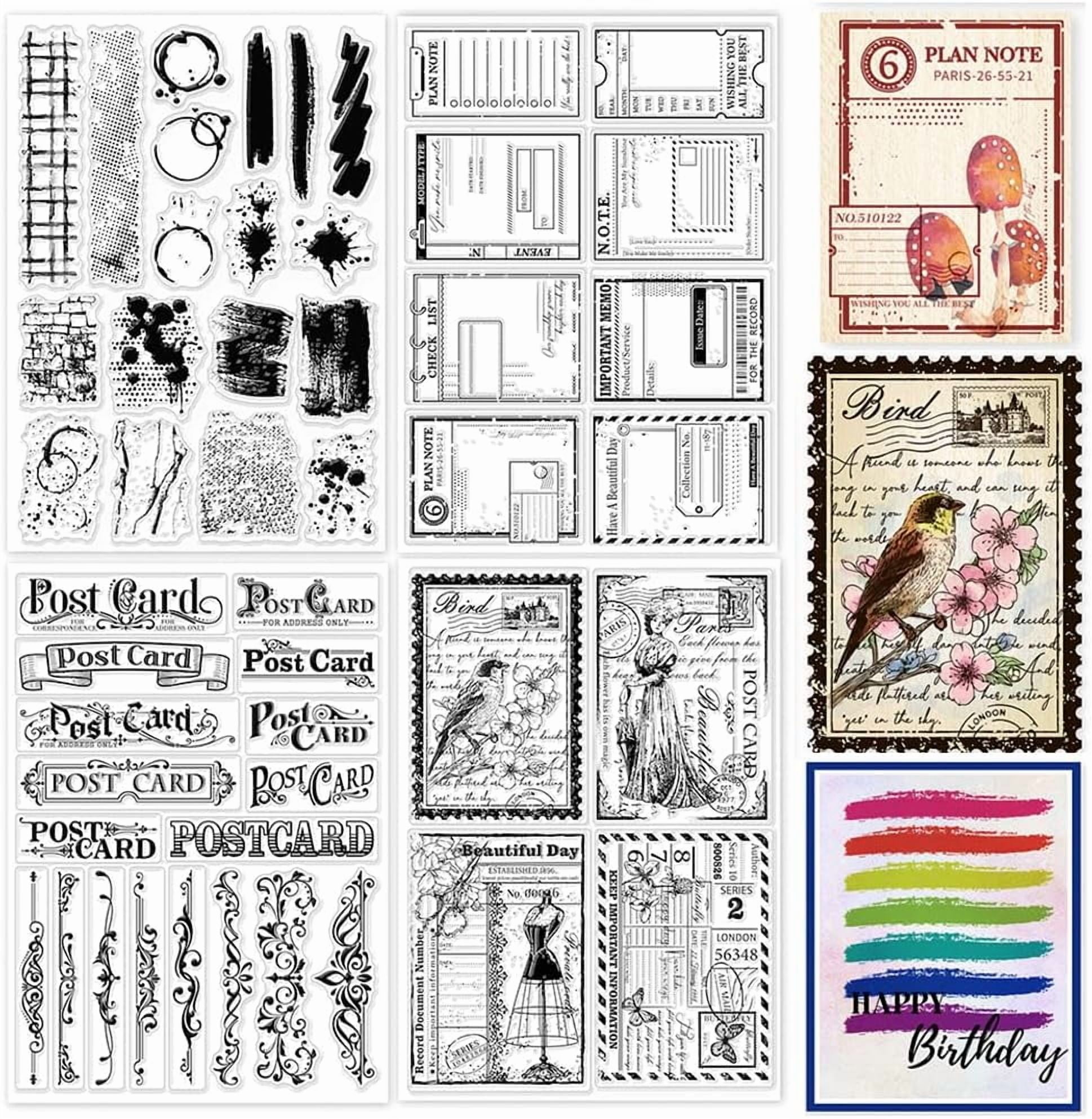 4 Sheets Vintage Postcard Background Clear Stamp for Card Making Plan ...
