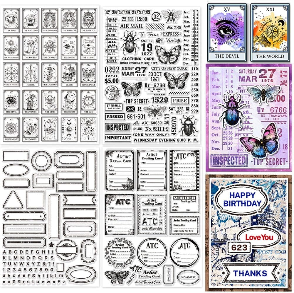 4 Sheets Vintage Tarot Labels Clear Stamps 11.7x8.3 inch for Card ...