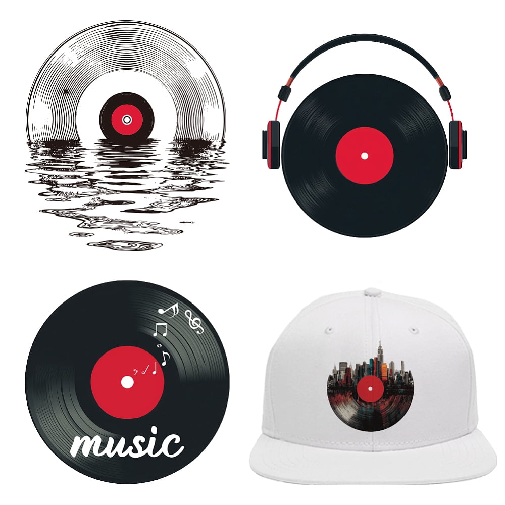 4 Sheets Vinyl Record Iron on Stickers Record Headphones Music Notes ...