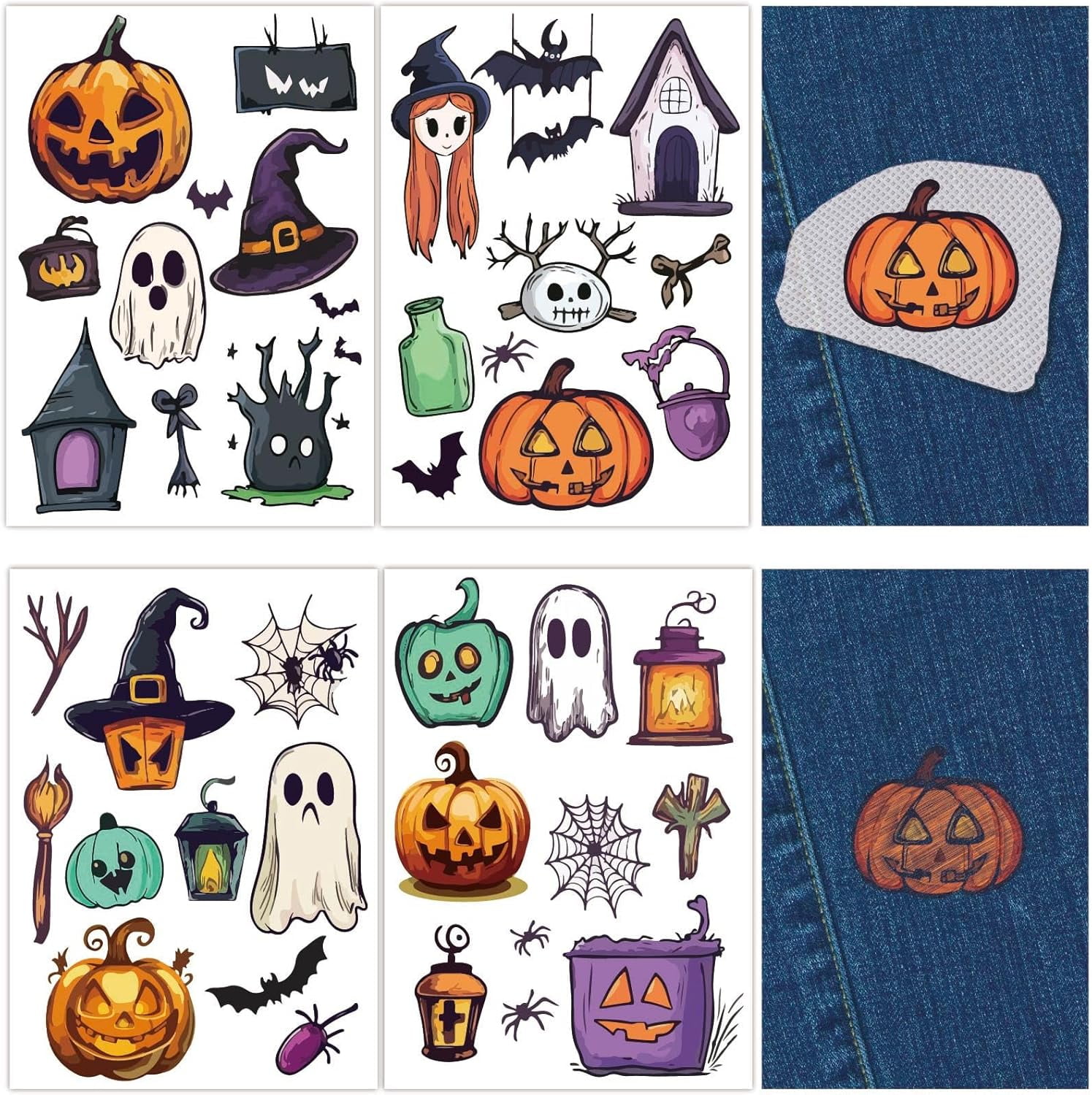 4 Sheets Water Soluble Embroidery Patterns Pumkin Ghost Witch Bat Sewing Stick and Stitch A4 ...