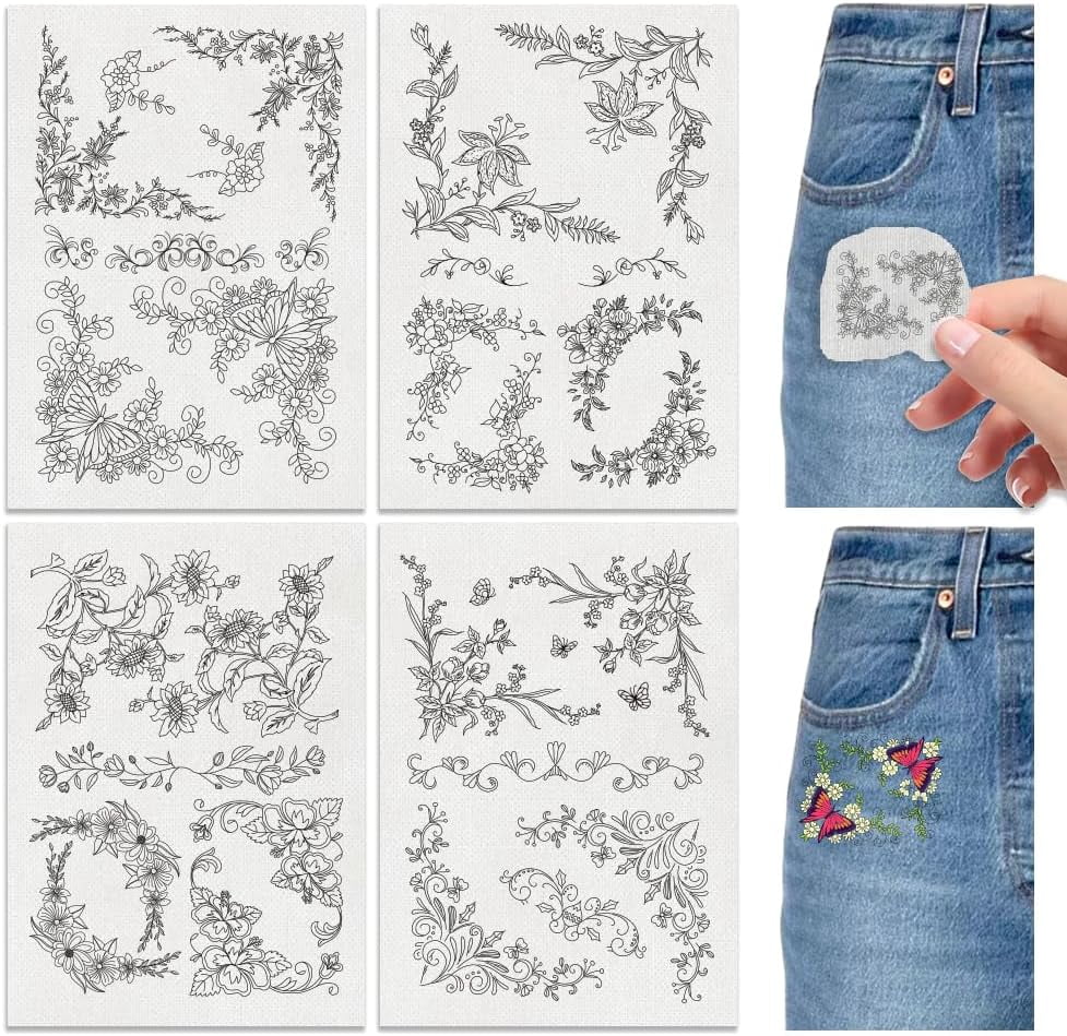 4 Sheets Water Soluble Embroidery Stabilizers 11.69x8.27 Inches Floral ...