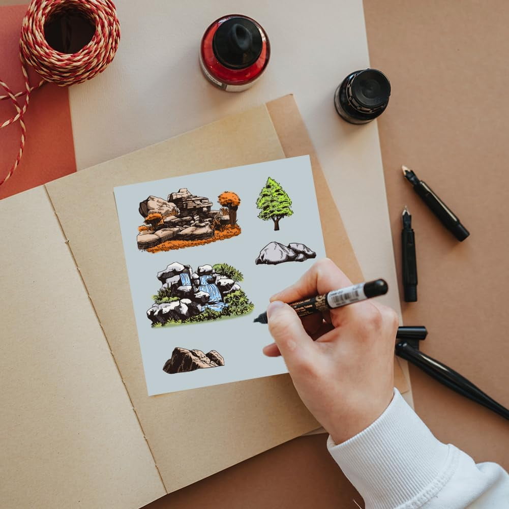 4 Sheets Woods Clear Stamps for Card Making Waterfall Jungle Path Peaks ...