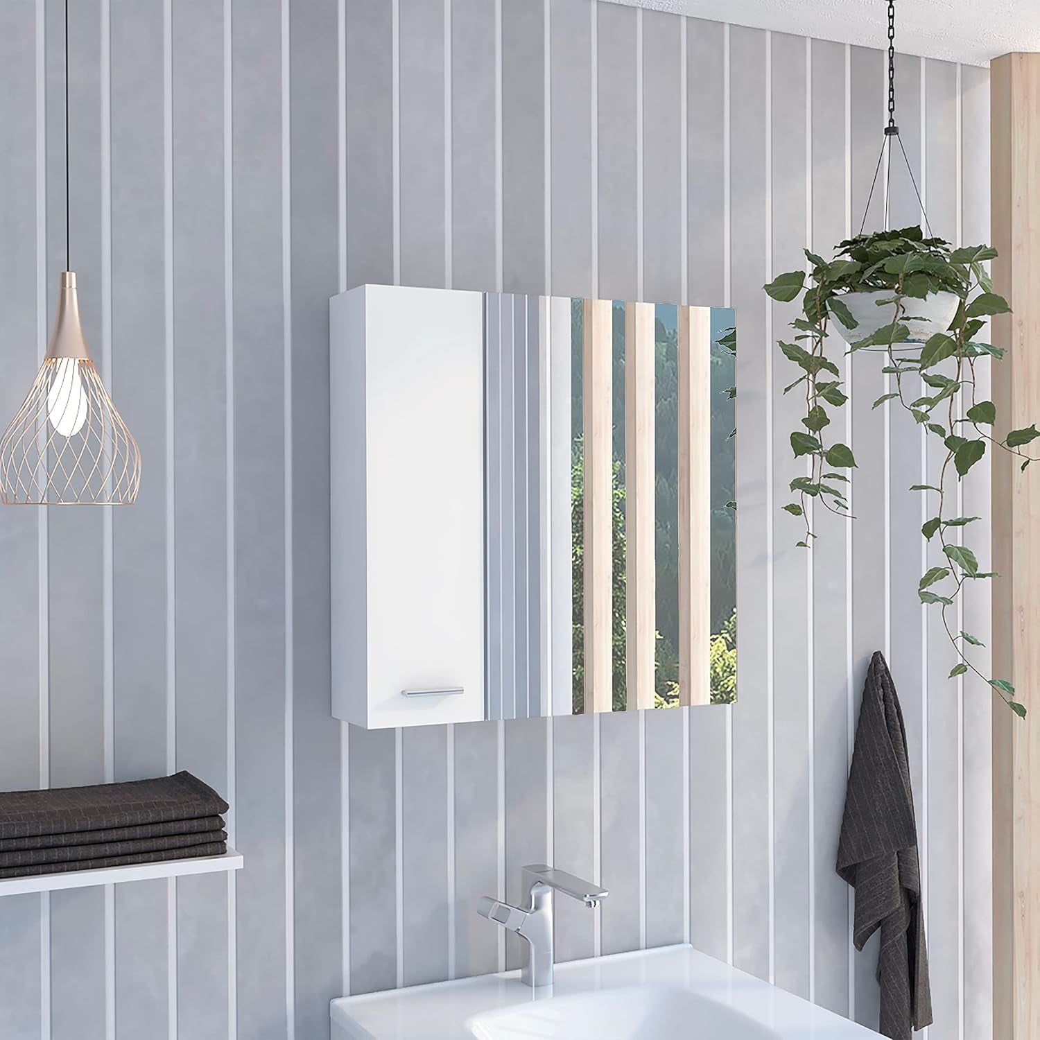 4-Shelf Bathroom Medicine Cabinet with Mirror and Double Doors, Finish ...