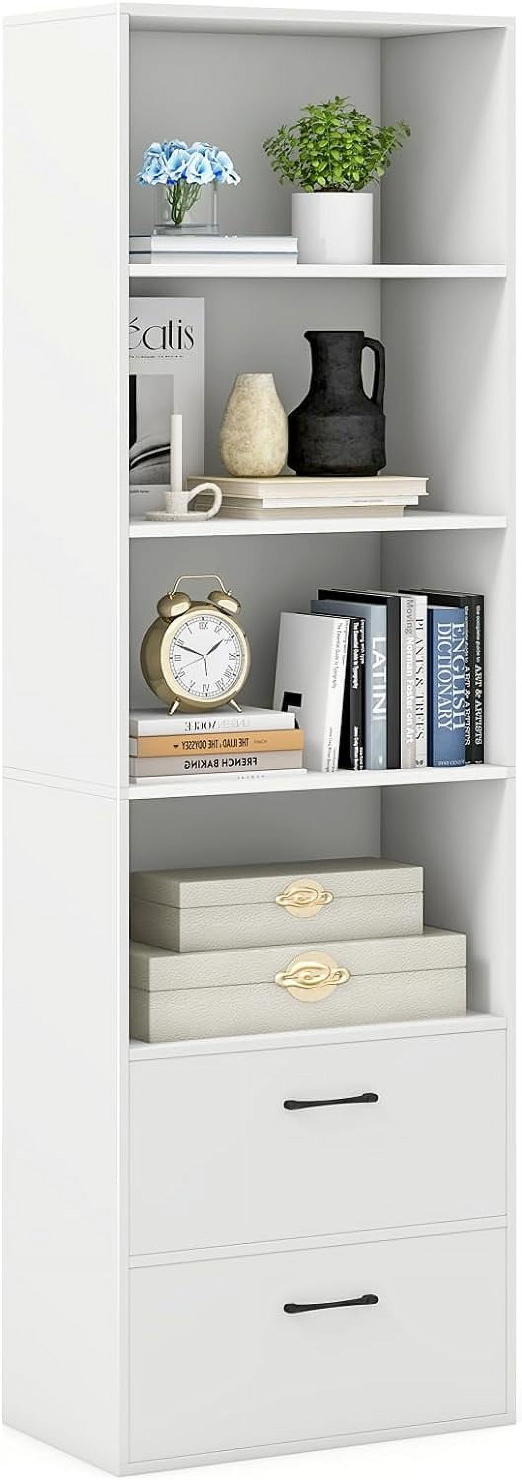 4 Shelf Bookcase with Drawers, Tall Bookshelves and Bookcases, Vertical ...