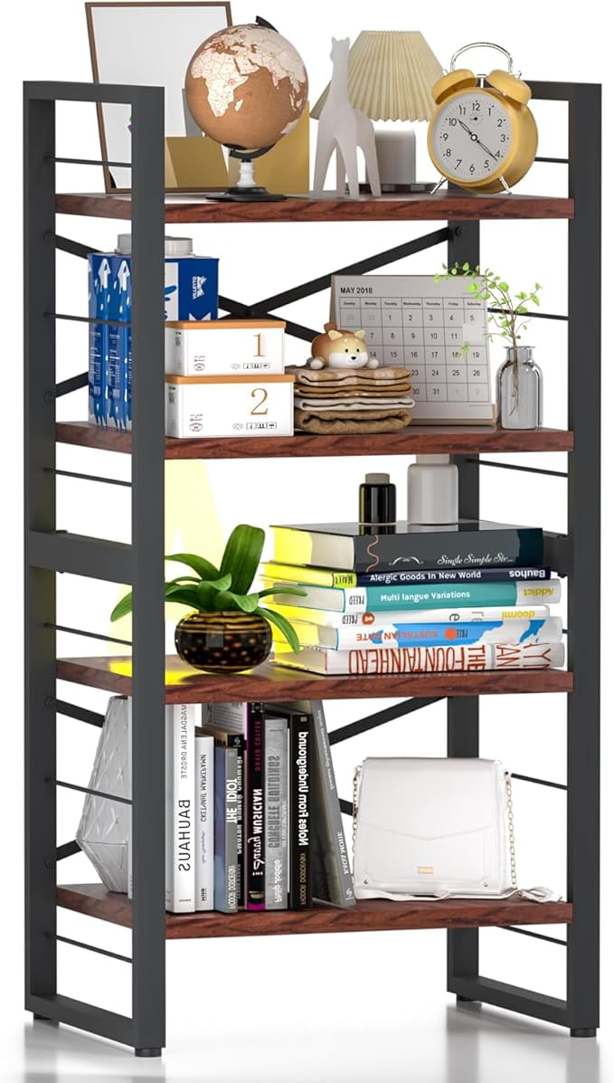 4 Shelf Bookshelf,Metal and Wood Short Book Shelf,Small Bookcase for ...