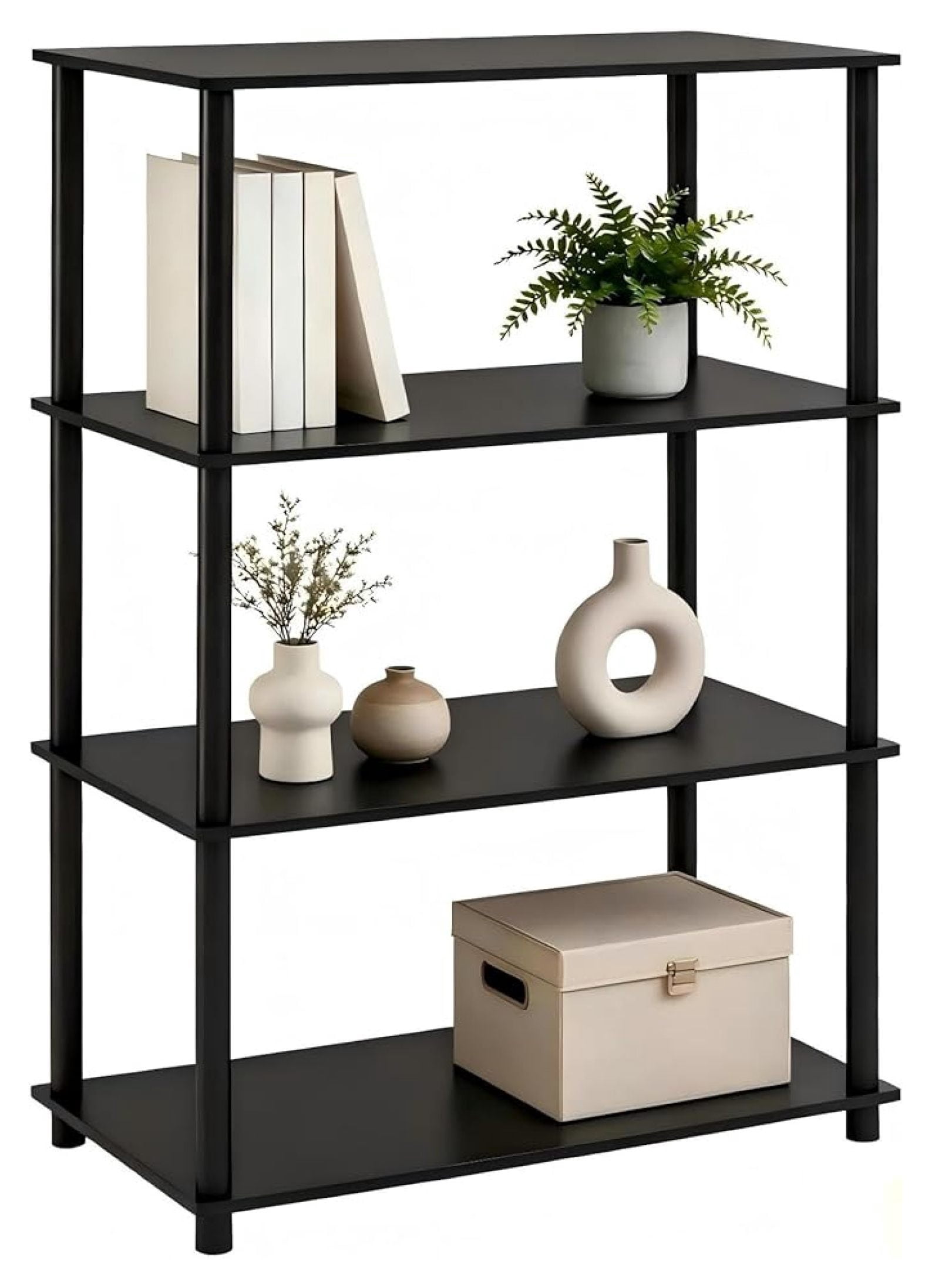 4-Shelf Bookshelf, Small Book Shelf for Home Office, Sturdy Wood ...