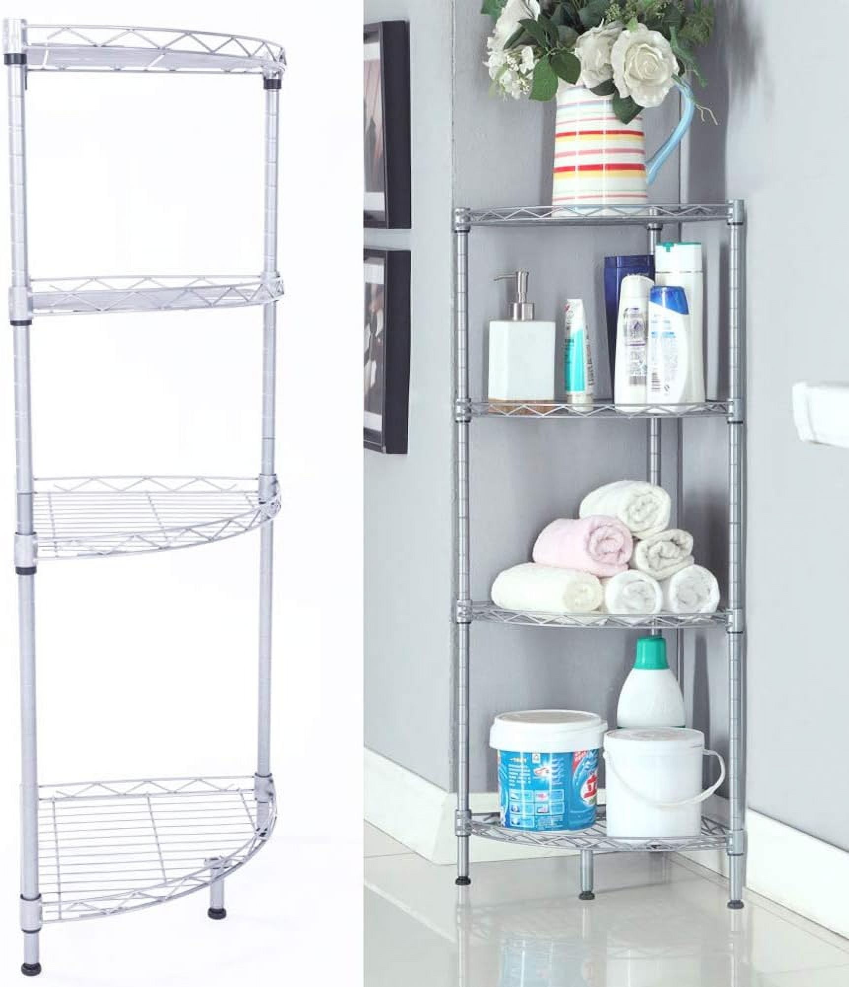 4-Shelf Corner Shelving Unit, Iron Storage Wire Shelving Unit Corner ...
