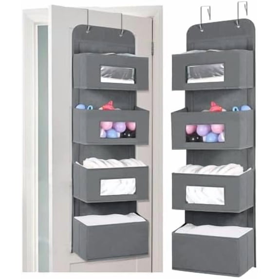 4-Shelf Over The Door Hanging Organizer with 2 Metal Hooks,4 Pocket ...
