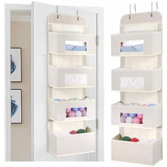 4-Shelf Over The Door Hanging Organizer with 2 Metal Hooks, 4 Pocket ...