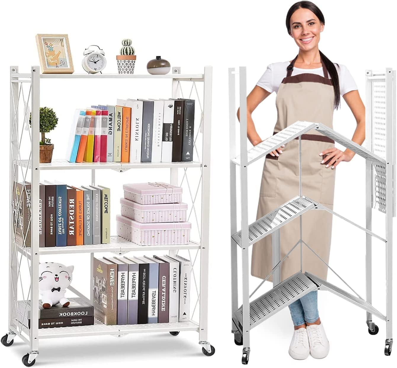4-Shelf General Purpose Shelving Unit, Sturdy Storage Rack with Caster ...