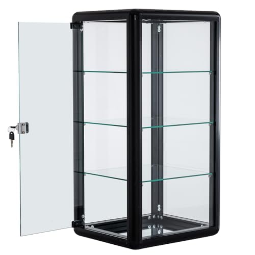 4-Shelf Glass Display Cabinet, Elegant Aluminum Table Top Tempered ...