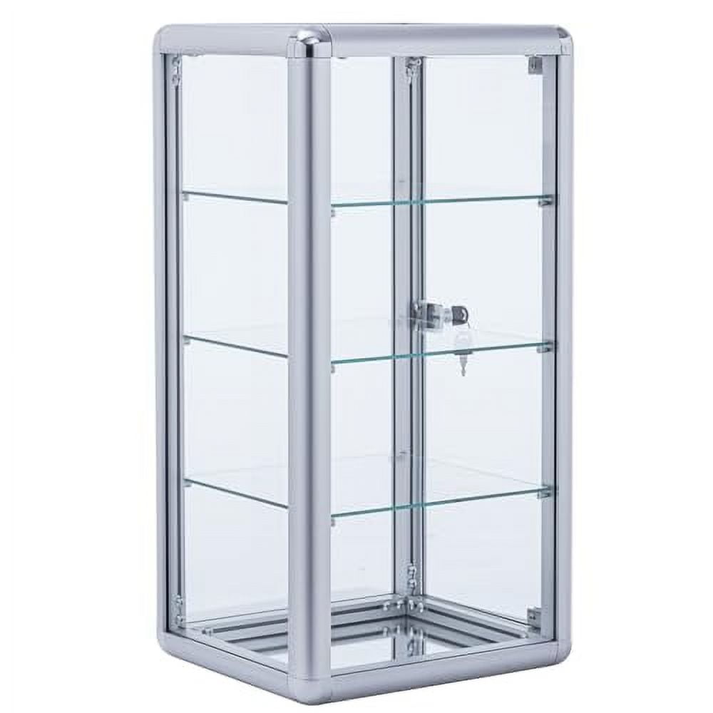 4-Shelf Glass Display Cabinet, Elegant Aluminum Table Top Tempered ...