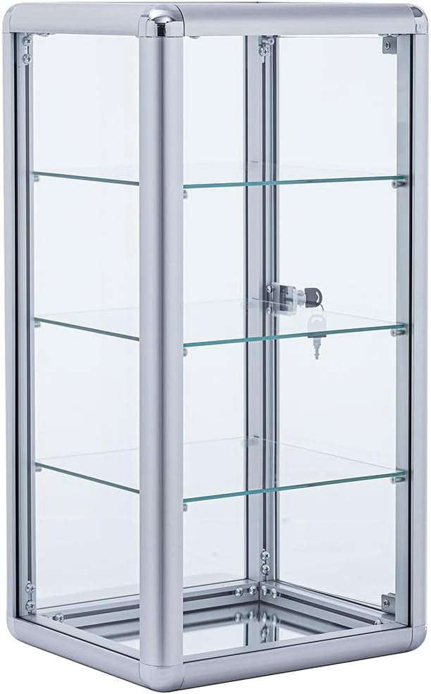 4-Shelf Glass Display Cabinet, Elegant Aluminum Table Top Tempered ...