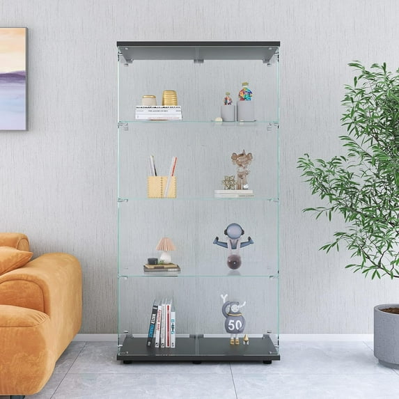 4-Shelf Glass Display Cabinet with Keys, Lockable Curio Cabinet ...