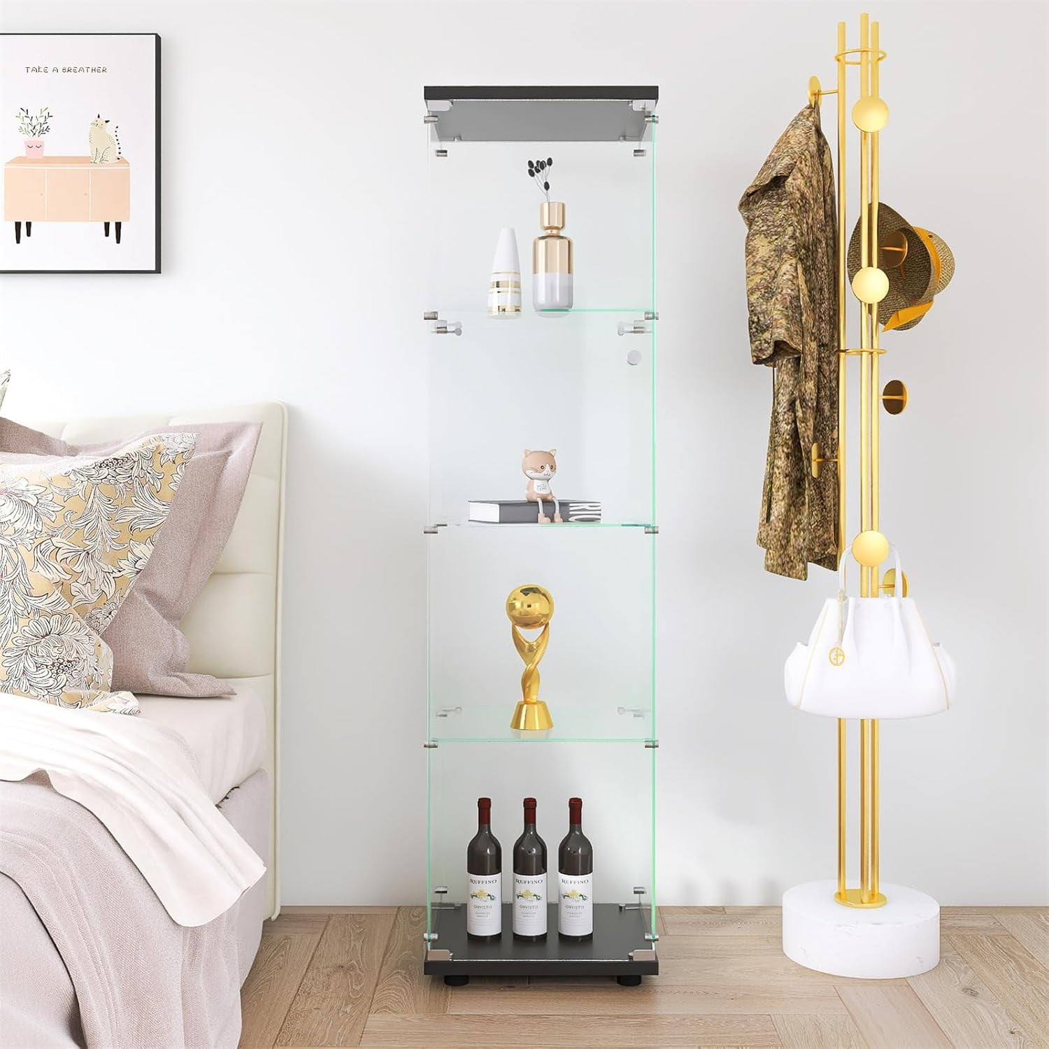 4-Shelf Glass Display Cabinet with Keys, Lockable Curio Cabinet ...